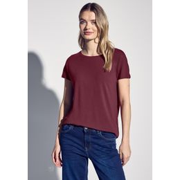 Street One Damen T-Shirt, rot, Gr. 36, unifarben, Stoff, 96% Viskose, 4% Elasthan, Shirts, mit U-Boot-Ausschnitt