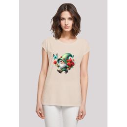 F4NT4STIC Damen T-Shirt "Gnom Fr&uuml;hling Blumen Schmetterling", wei&szlig;, Gr. M, Obermaterial: 100% Baumwolle, Shirts, Premium Qualit&auml;t