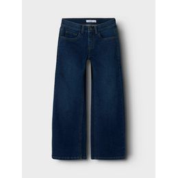 name it M&auml;dchen Weite Jeans "NKFROSE WIDE JEANS 8808-DT TB", blau, Gr. 134, Abriebeffekte, Denim/Jeans, Obermaterial: 78% Baumwolle, 21% Polyester,