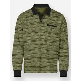 Hajo Herren Langarm-Poloshirt , temperaturausgleichend und b&uuml;gelfrei, oliv-meliert, Gr&ouml;&szlig;e 44/46