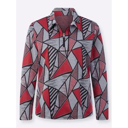WITT Damen Poloshirt mit Kontrast-Akzenten, grau-rot-bedruckt, Gr&ouml;&szlig;e 40