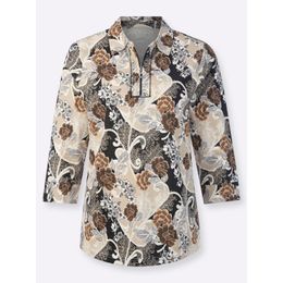 WITT Damen Poloshirt mit Glitzersteinchen, beige-braun-bedruckt, Gr&ouml;&szlig;e 42