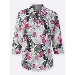 WITT Damen Poloshirt mit Glitzersteinchen, erika-steingrau-bedruckt, Gr&ouml;&szlig;e 44