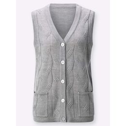 WITT Damen Strickweste mit Zopfmuster, steingrau-meliert, Gr&ouml;&szlig;e 44