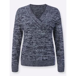 WITT Damen V-Ausschnitt-Pullover in Melange-Optik, eisblau-marine-meliert, Gr&ouml;&szlig;e 42