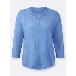 WITT Damen 3/4-Arm-Pullover in 2-in-1-Optik, himmelblau, Gr&ouml;&szlig;e 48