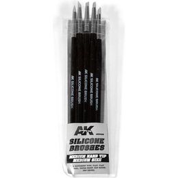 AK Interactive, Pinsel, Set 5 Pinceles De Silicona Dureza Media. Tamaño Medio / Set Of 5 Silicone Brushes Medium Hard Tip Me