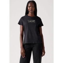 Levi's Rundhalsshirt LEVI'S "THE PERFECT TEE", Damen, Gr. XS (34), schwarz, Jersey, Obermaterial: 100% Baumwolle, bedruckt, figurbetont h&uuml;ftlang, Rundhals, Shirts Rundhalsshirt, mit Logo im Metallic-Holo Print