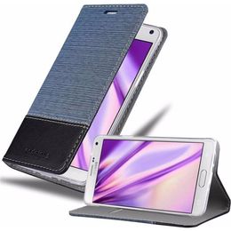 Cadorabo Book Jeans Optik Cover (Samsung Galaxy Note 4), Smartphone Hülle, Blau