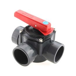Boni-Shop® 3 Wege Hahn PVC, PVC-U Zylinderhahn 50/63mm, Klebemuffe, grau, 6 bar