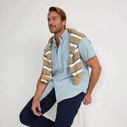 LANDS' END Chambray-Kurzarmhemd, Classic Fit, Herren,  Blau, Baumwolle, by Lands' End