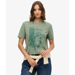 Superdry Damen L&auml;ssiges Tokyo Narrative T-shirt Green - Gr&ouml;&szlig;e: 44 2102421502357F2L025