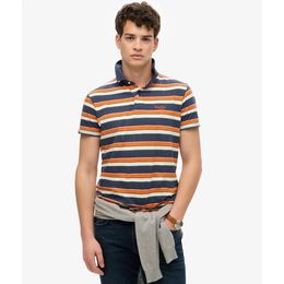 Superdry Herren Baumwolle Leichtes Jersey-Polohemd mit Streifen, Marineblau & Orange - Gr&ouml;&szlig;e: L 1040808000197F4P003