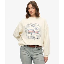 Superdry Damen Baumwolle Stickerei Detail Tokyo Narrative &Uuml;bergro&szlig;es Sweatshirt, Creme & Blau - Gr&ouml;&szlig;e: 44 210262350074971D025