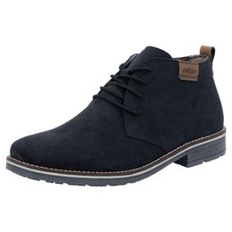 Schnürstiefelette Rieker, Damen, Gr. 44, blau (dunkelblau), Veloursleder, kontrastfarbene Details, Schuhe Schnürstiefelette, mit kariertem Innenfutter