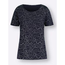 WITT Damen T-Shirt mit Herzchen-Dessin, marine-bedruckt, Gr&ouml;&szlig;e 46