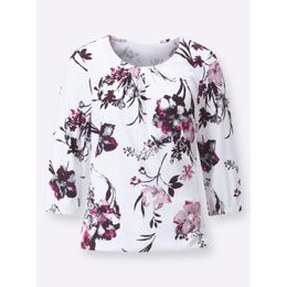 WITT Damen 3/4-Arm-Shirt mit elastischen Abschl&uuml;ssen, wei&szlig;-magenta-bedruckt, Gr&ouml;&szlig;e 54