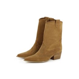 Evita GINEVRA Damen Cowboy Stiefel - Rauleder Hellbraun 34
