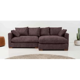 Ecksofa Home Affaire "Coray", braun (dunkelbraun), B:266cm H:80cm T:153cm, 100% Polyester, Sofas, Ecksofa, Breite 266 cm, extra weich und kuschelig, mit Federn und Daunen