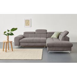 Ecksofa COTTA "Chef L-Form", grau (elephant), B:257cm H:72cm T:206cm, Luxus-Microfaser (100% Polyester);Kunstleder Softlux;Leder Advantage (abgedecktes Spalt-Rindsleder), R&uuml;ckseite mit schwarzem Spannstoff bezogen;NaturLEDER (echtes Rindsleder), R&uuml;ckseite mit schwarzem Spannstoff bezogen, Sofas, Ecksofa, mit Kopfteilverstellung, edle Metallkufen, wahlweise mit Bettfunktion