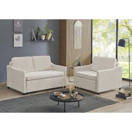 Schlafsofa "Anella", beige (creme), B:134cm H:85cm T:93cm, ATLANTIC HOME COLLECTION, Sofas, Schlafsofa, mit Cord-Bezug, mit Schlaffunktion, frei im Raum stellbar