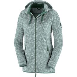 WITT Damen Kapuzenfleecejacke mit abnehmbarer Kapuze, gr&uuml;n-wei&szlig;-gemustert, Gr&ouml;&szlig;e 40