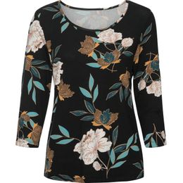 WITT Damen Print-Shirt mit floralem Muster, petrol-ocker-bedruckt, Gr&ouml;&szlig;e 38