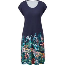 feel good Damen Sommerkleid in A-Linie, marine-orange-bedruckt, Gr&ouml;&szlig;e 44/46