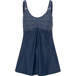 WITT Damen Badeanzug in Kleidchen-Form mit Raffung, dunkelblau-wei&szlig;-bedruckt, Gr&ouml;&szlig;e 44C