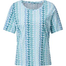 WITT Damen Print-Shirt mit Herz-Dessin, mittelblau-aquamarin-bedruckt, Gr&ouml;&szlig;e 40