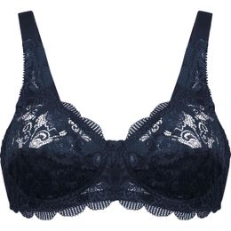 SuSa Damen BH ohne B&uuml;gel aus elastischer Spitze, wei&szlig; + marine, Gr&ouml;&szlig;e 80D