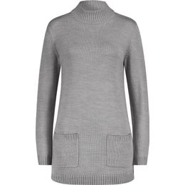 WITT Damen Longpullover mit Stehkragen, steingrau-meliert, Gr&ouml;&szlig;e 52