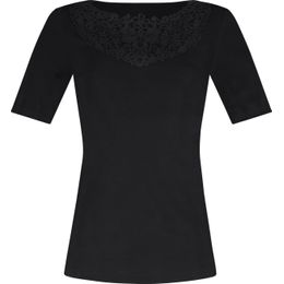 w&auml;schepur w&auml;schepur Damen Blazershirt mit Bl&uuml;tenspitze, schwarz, Gr&ouml;&szlig;e 48