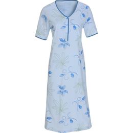 Ascafa Damen Kurzarm-Nachthemden im Doppelpack, Single-Jersey, blau + blau-bedruckt, Gr&ouml;&szlig;e 40/42
