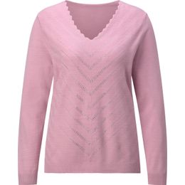WITT Damen V-Ausschnitt-Pullover mit Glitzersteinchen-Verzierung, ros&eacute;, Gr&ouml;&szlig;e 48