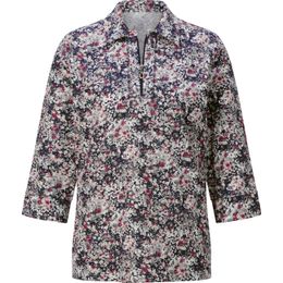 WITT Damen Poloshirt mit Glitzersteinchen am Kragen, marine-erika-bedruckt, Gr&ouml;&szlig;e 44