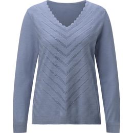 WITT Damen V-Ausschnitt-Pullover mit Glitzersteinchen-Verzierung, taubenblau, Gr&ouml;&szlig;e 40
