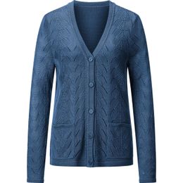 WITT Damen Strickjacke mit 2 aufgesetzten Taschen, jeansblau, Gr&ouml;&szlig;e 50