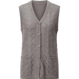 WITT Damen Strickweste mit gewellten Abschl&uuml;ssen, steingrau, Gr&ouml;&szlig;e 48