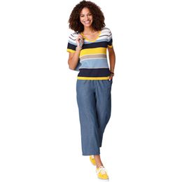 WITT Damen 7/8-Jeans mit Ziernaht vorne, weites Bein, blue-stone-washed, Gr&ouml;&szlig;e 50