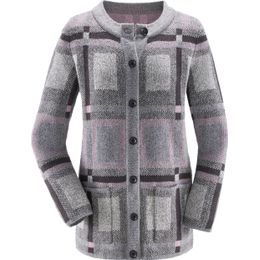 WITT Damen Strickjacke im Jacquard-Dessin, grau-ros&eacute;-gemustert, Gr&ouml;&szlig;e 48