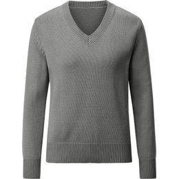 Heine Damen V-Ausschnitt-Pullover, Grau, Gr. 52, V-Ausschnitt Pullover, Material: Baumwolle