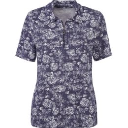 WITT Damen Poloshirt mit Glitzersteinchen, marine-ecru-bedruckt, Gr&ouml;&szlig;e 38