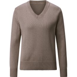 Heine Damen V-Ausschnitt-Pullover, Braun, Gr. 42, V-Ausschnitt Pullover, Material: Baumwolle