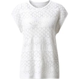 WITT Damen Kurzarmpullover mit Ajourmuster, wei&szlig;, Gr&ouml;&szlig;e 48