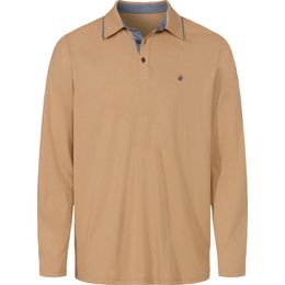 Marco Donati Herren Langarm-Poloshirt mit Webbesatz in Denim-Optik, camel, Gr&ouml;&szlig;e 52/54