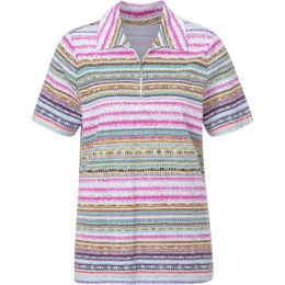 WITT Damen Poloshirt im Baumwoll-Modal-Mix, fuchsia-geringelt, Gr&ouml;&szlig;e 54