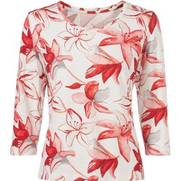 WITT Damen Print-Shirt mit Bl&uuml;ten-Druck, ecru-rot-bedruckt, Gr&ouml;&szlig;e 52
