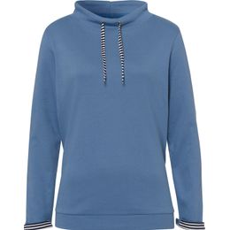 WITT Damen Sweatshirt mit gestreiftem Bindeband, mittelblau, Gr&ouml;&szlig;e 56