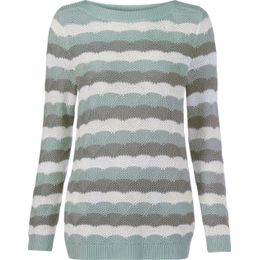 WITT Damen Langarm-Pullover mit Einstrickmuster, kalkmint-steingrau-geringelt, Gr&ouml;&szlig;e 50